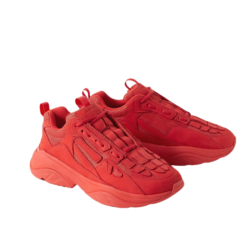 Mens | AMIRI Bone Runner Leather & Suede-Trimmed Mesh Sneakers (Red)