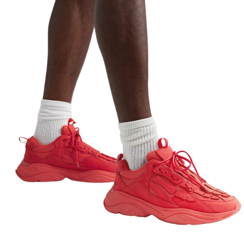 Mens | AMIRI Bone Runner Leather & Suede-Trimmed Mesh Sneakers (Red)