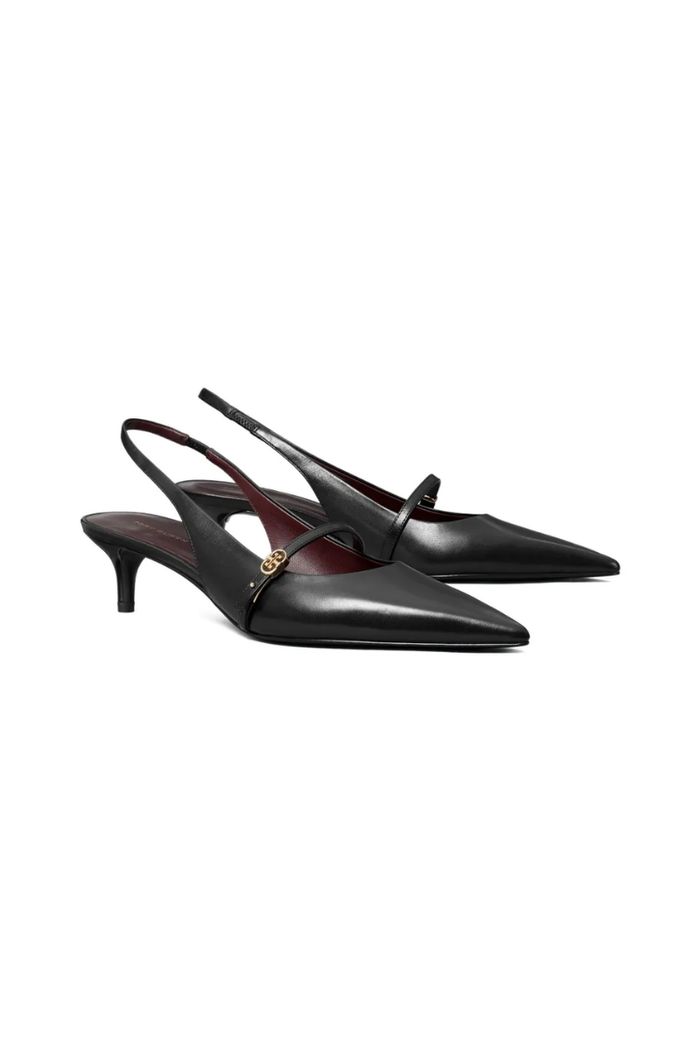 Tory Burch Double T Buckle Mary Jane Slingbacks in Black Leather